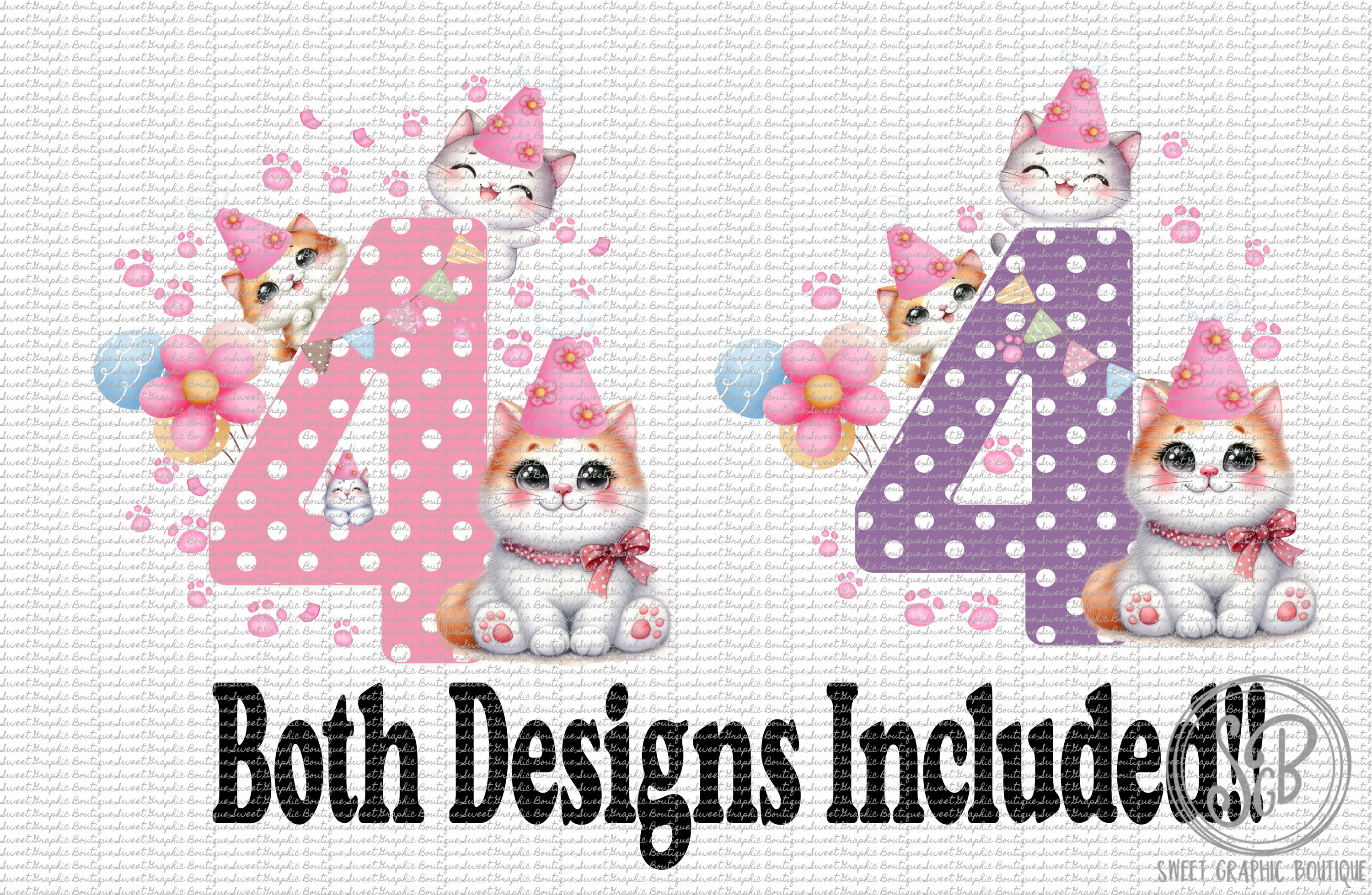 4th Birthday Cat Girl Birthday Sublimation Design Polka Dot Number Four ...