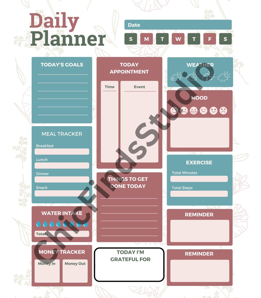 Daily Planner Sheet Printable Digital File, Colorful and Fun Easy to ...