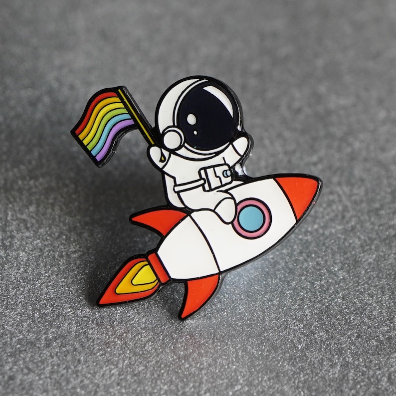 Astronaut Pride Spaceship, LGBT Pride Flag in Space Enamel Pin Badge ...