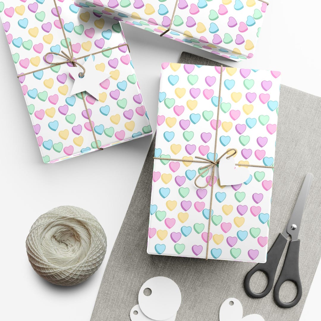 Colorful Candy Heart Gift Wrapping Paper, Ideal for Birthdays ...