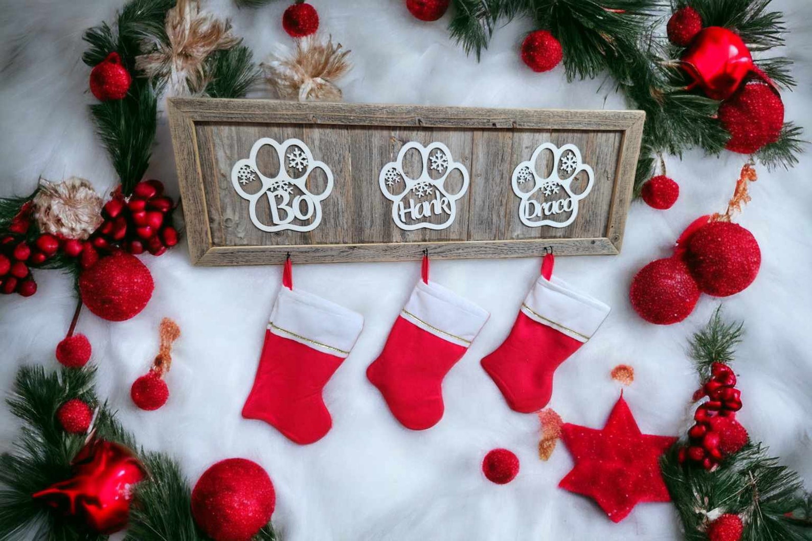 Personalized Dog Paw Stocking Hanger, Reclaimed Barn Wood, Wall Mounted ...