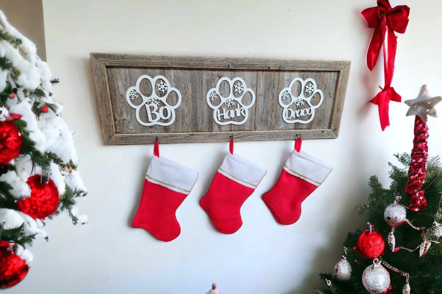 Personalized Dog Paw Stocking Hanger, Reclaimed Barn Wood, Wall Mounted ...