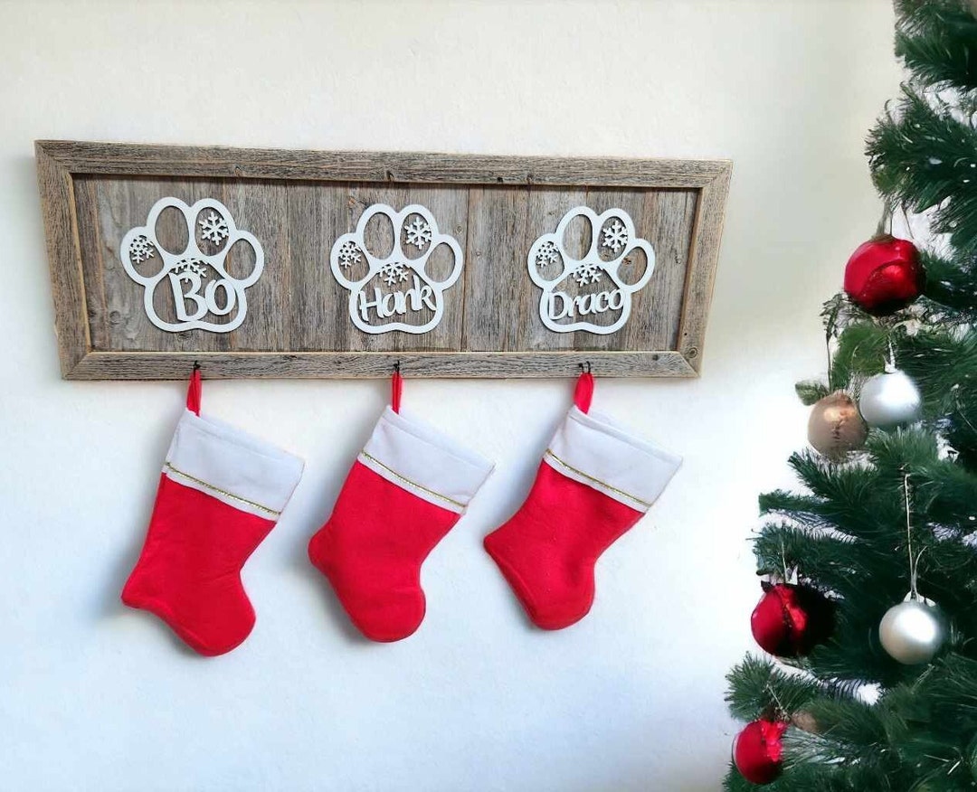 Personalized Dog Paw Stocking Hanger, Reclaimed Barn Wood, Wall Mounted ...