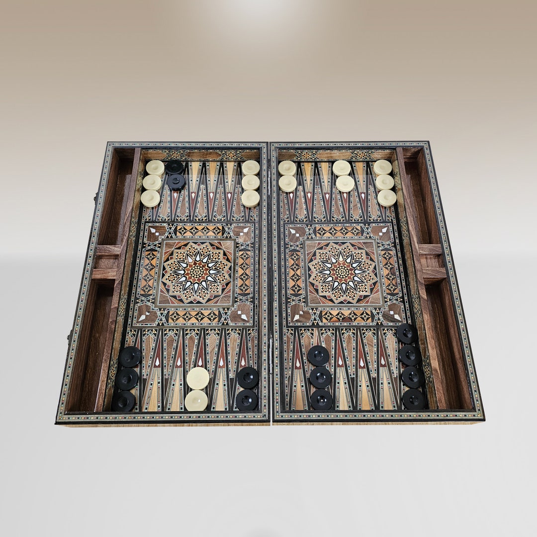 Grand Mosaic Backgammon & Chessboard With Storage Compartment Luxury ...