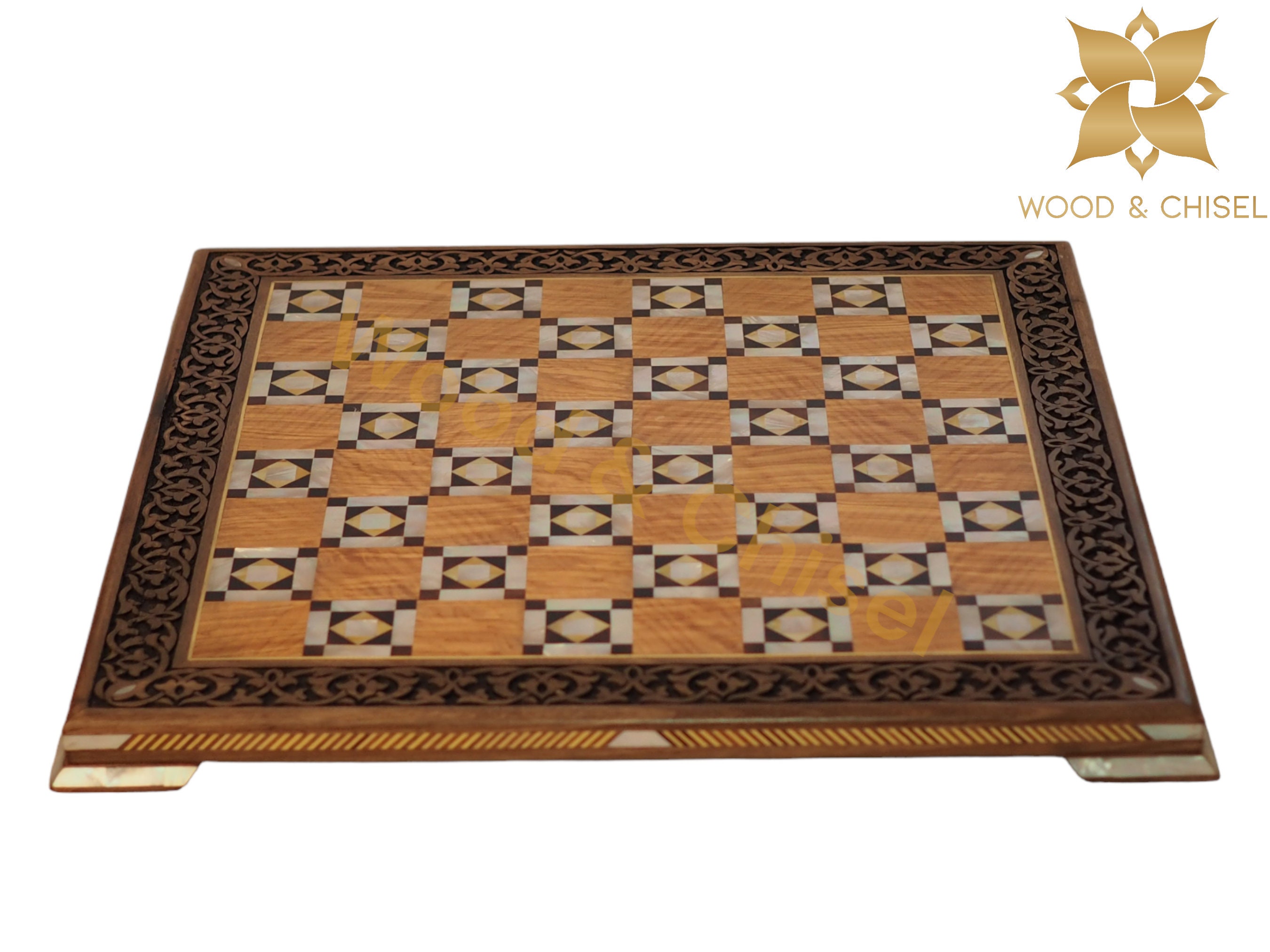 Walnut Chess Board: Mother of Pearl Inlay High-quality - Etsy