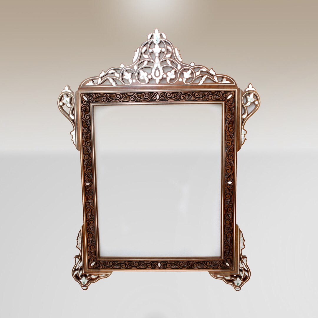 Luxury Wood Frame: Handmade Mother of Pearl Inlay, Fatimid Carving ...