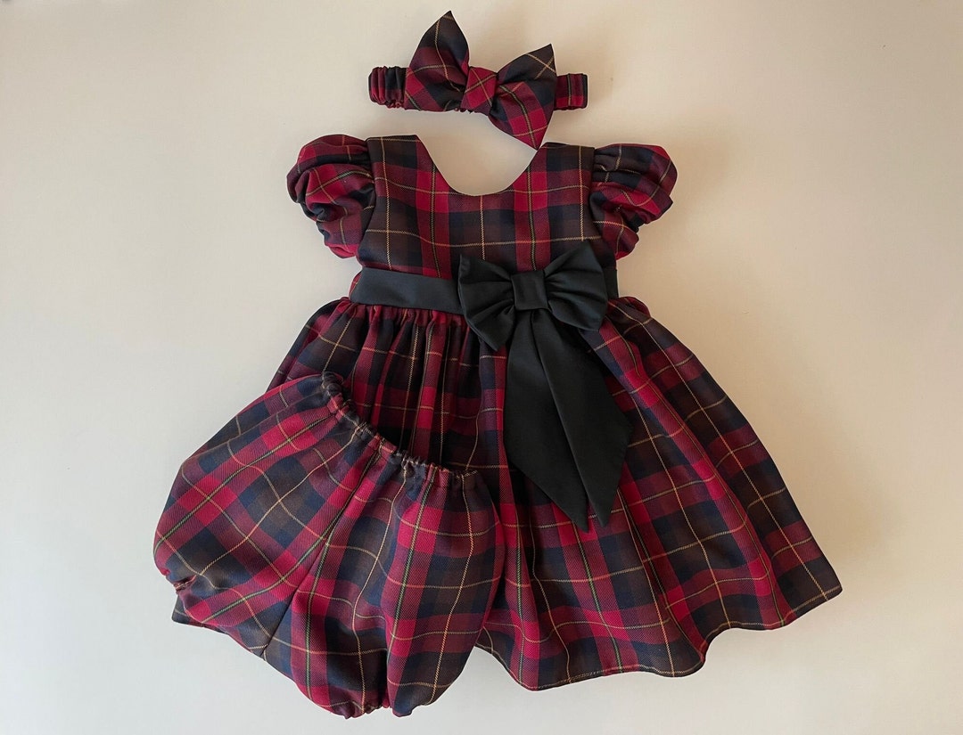 Maroon Plaid Dress Set-baby Dress Set-plaid Dress-girls Dress-toddler ...
