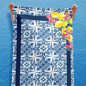 Beach Towel BELLAGIO, Italy Beach Towel, Italian Tiles, Sicilian ...