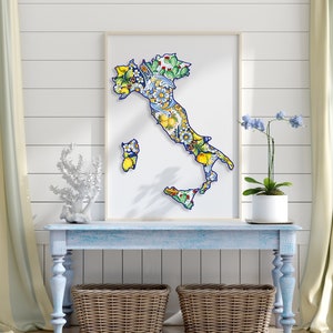 Italy Maiolica, Italy Tiles, Italy Map, Italy Poster, Italy Print ...