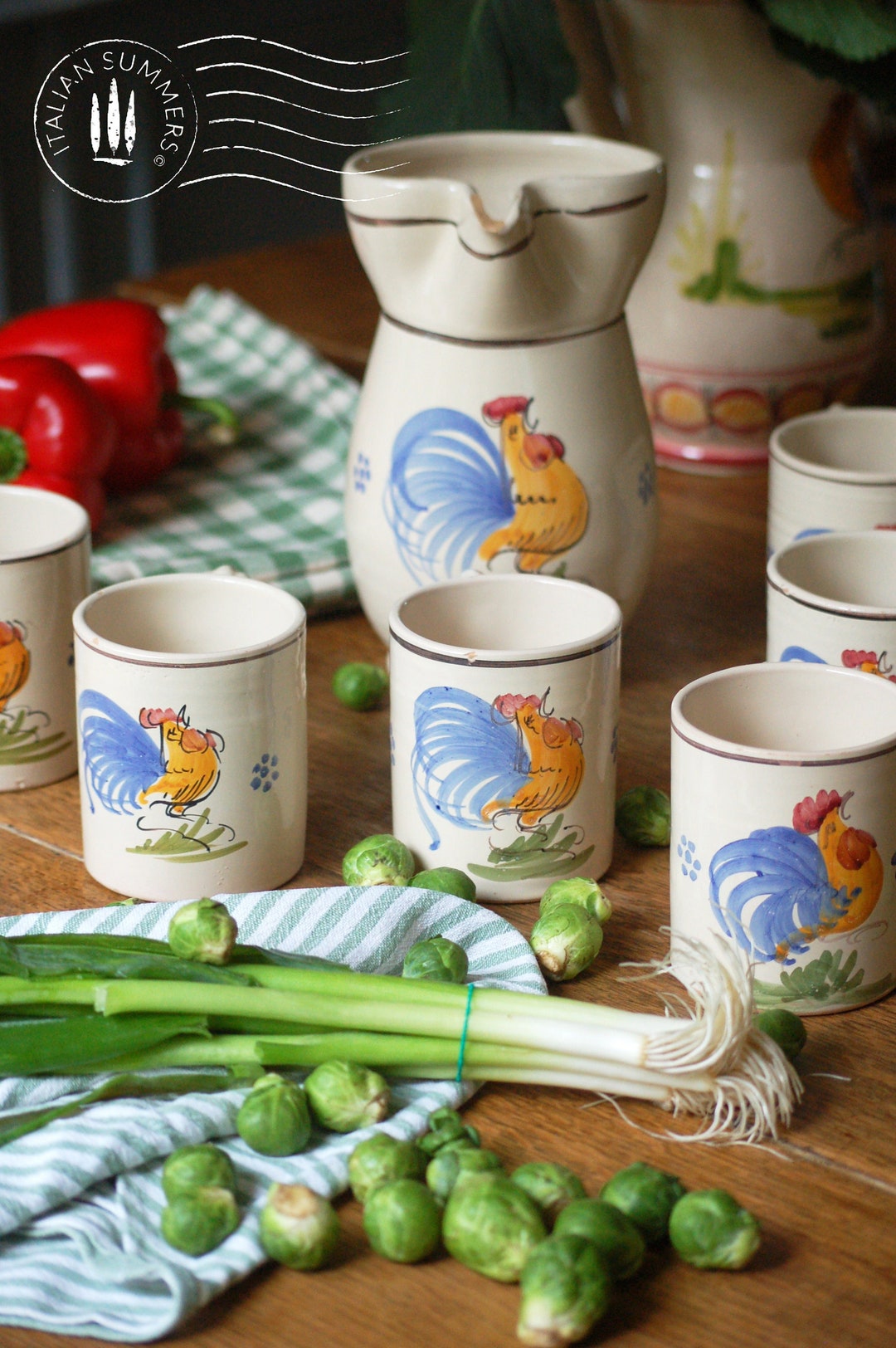 Vintage Italian Ceramic Carafe and Mug Set: Puglia Rooster Decor - Etsy