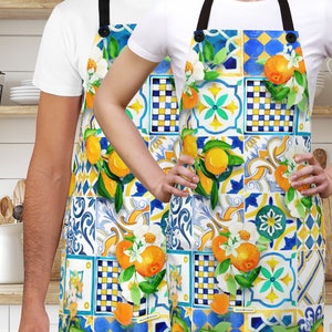 Apron AMALFI TILES , Amalfi Coast Inspired, Italian Tiles, Majolica ...