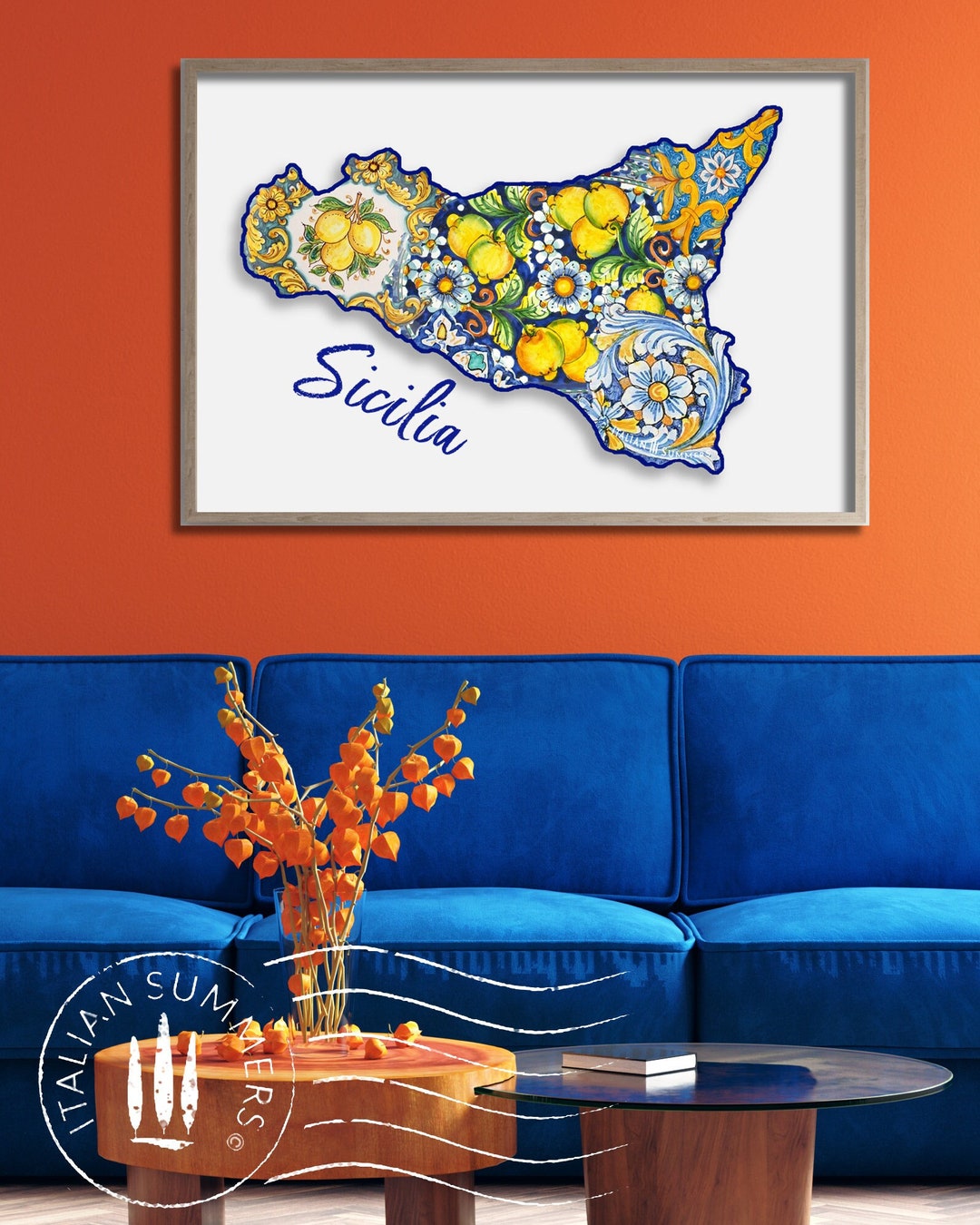 Sicily Maiolica Poster, Majolica Tiles, Sicilian Map, Italy, Italian ...