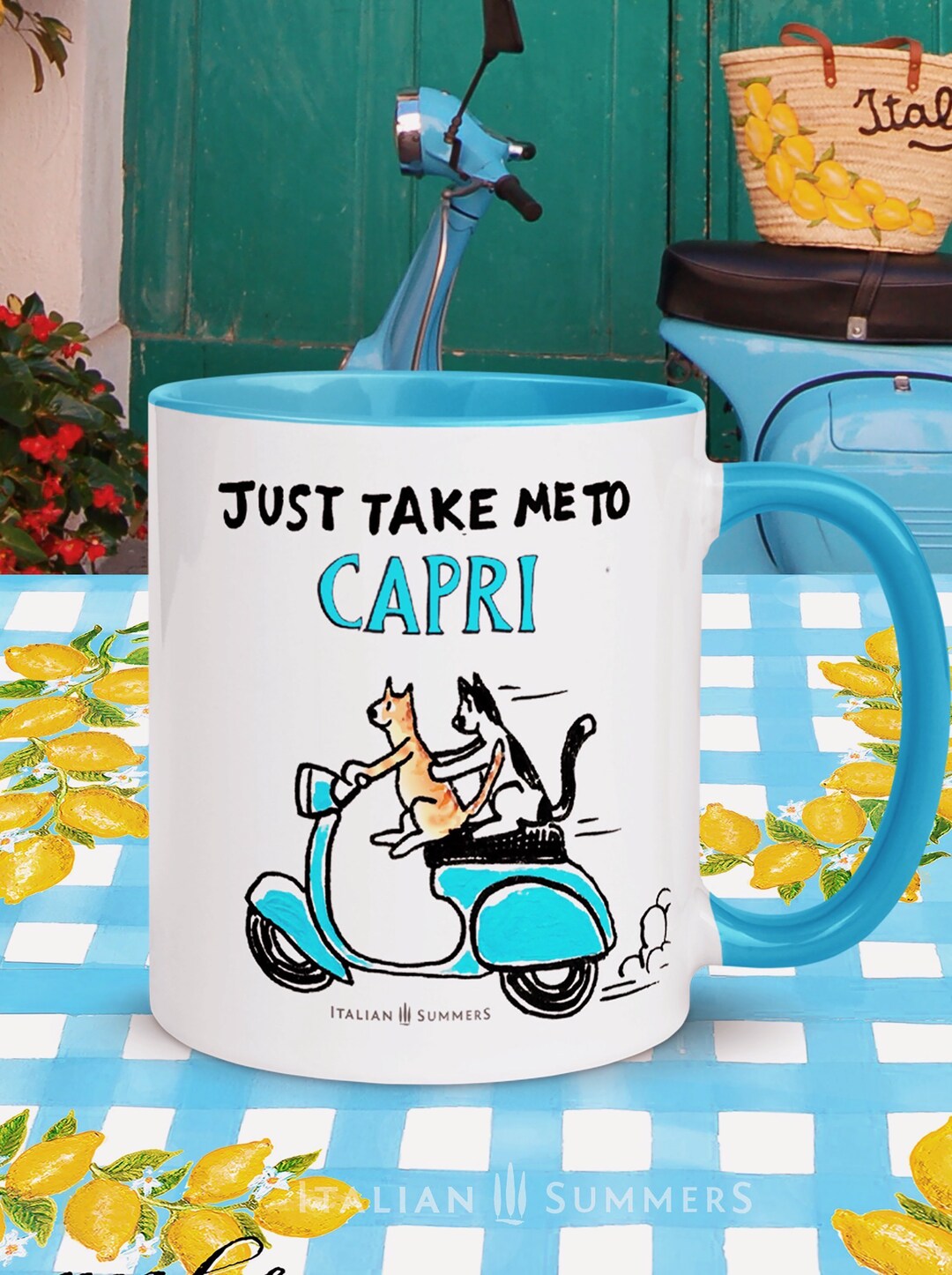Capri Cats Mug | Capri Island, Vespa Cats, Vintage Vespa, Italian Cats ...