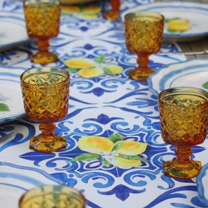 Amalfi Coast Table Runner: Italian Blue Tiles and Lemons, 90'' × 16 ...
