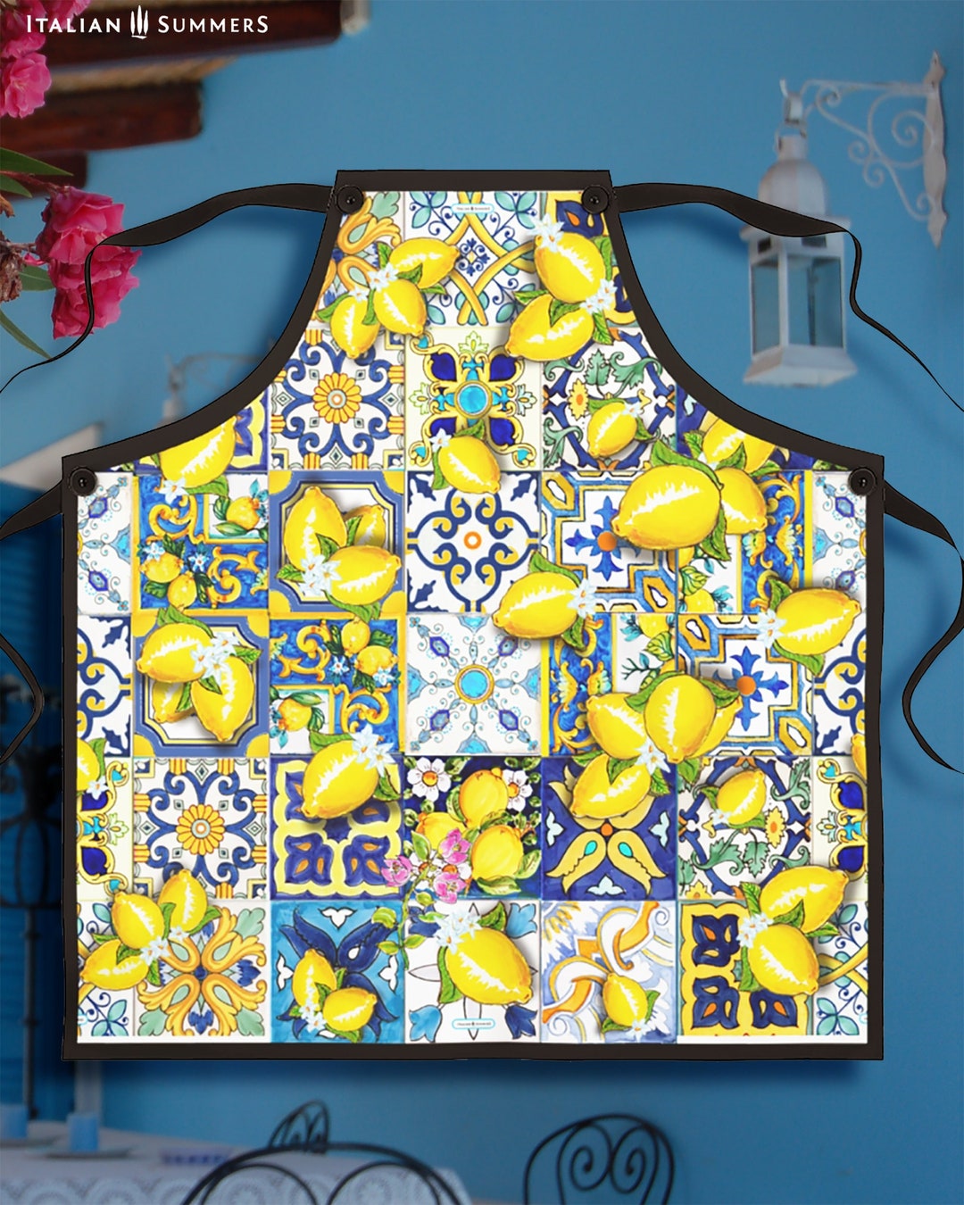 Apron SORRENTO, Amalfi Coast Inspired, Italian Tiles, Majolica Tiles ...