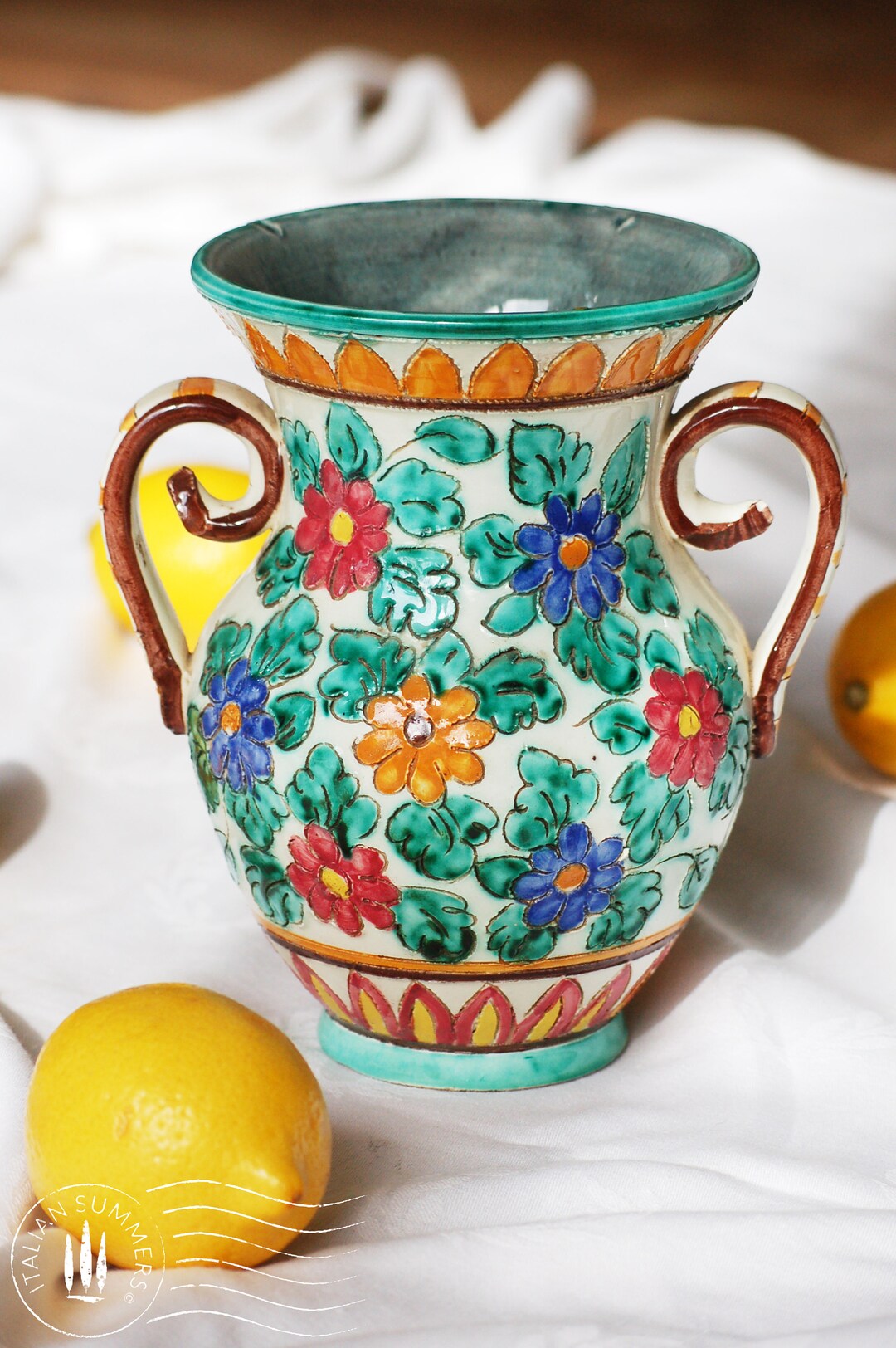 Vintage 1970s Ceramic Vase From Monte Carlo, Cerart, Italian Artisan Creation, Hand-painted ...