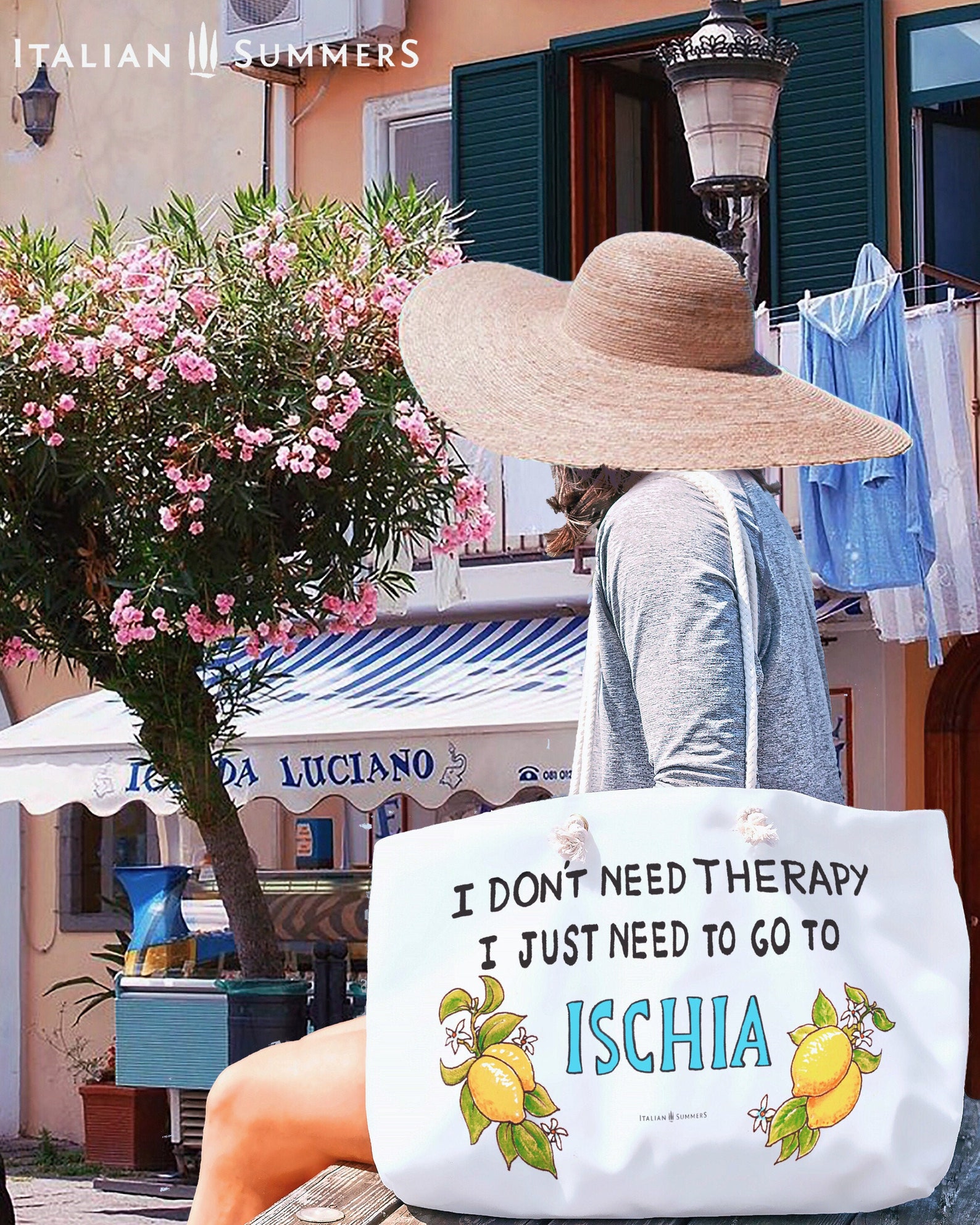 Beach bag Italian therapy Italy beach bag Ischia lemons | Etsy