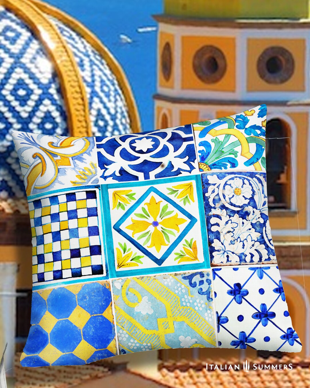 Italian Tiles Pillow Case/cover, Italy, Blue Majolica, Amalfi Tiles ...