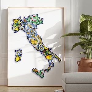 Italy Maiolica, Italy Tiles, Italy Map, Italy Poster, Italy Print ...