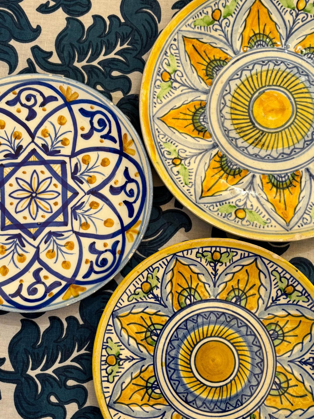 Mediterranean Ceramic Plates Set of 3 • Handpainted Blue & Yellow Wall ...