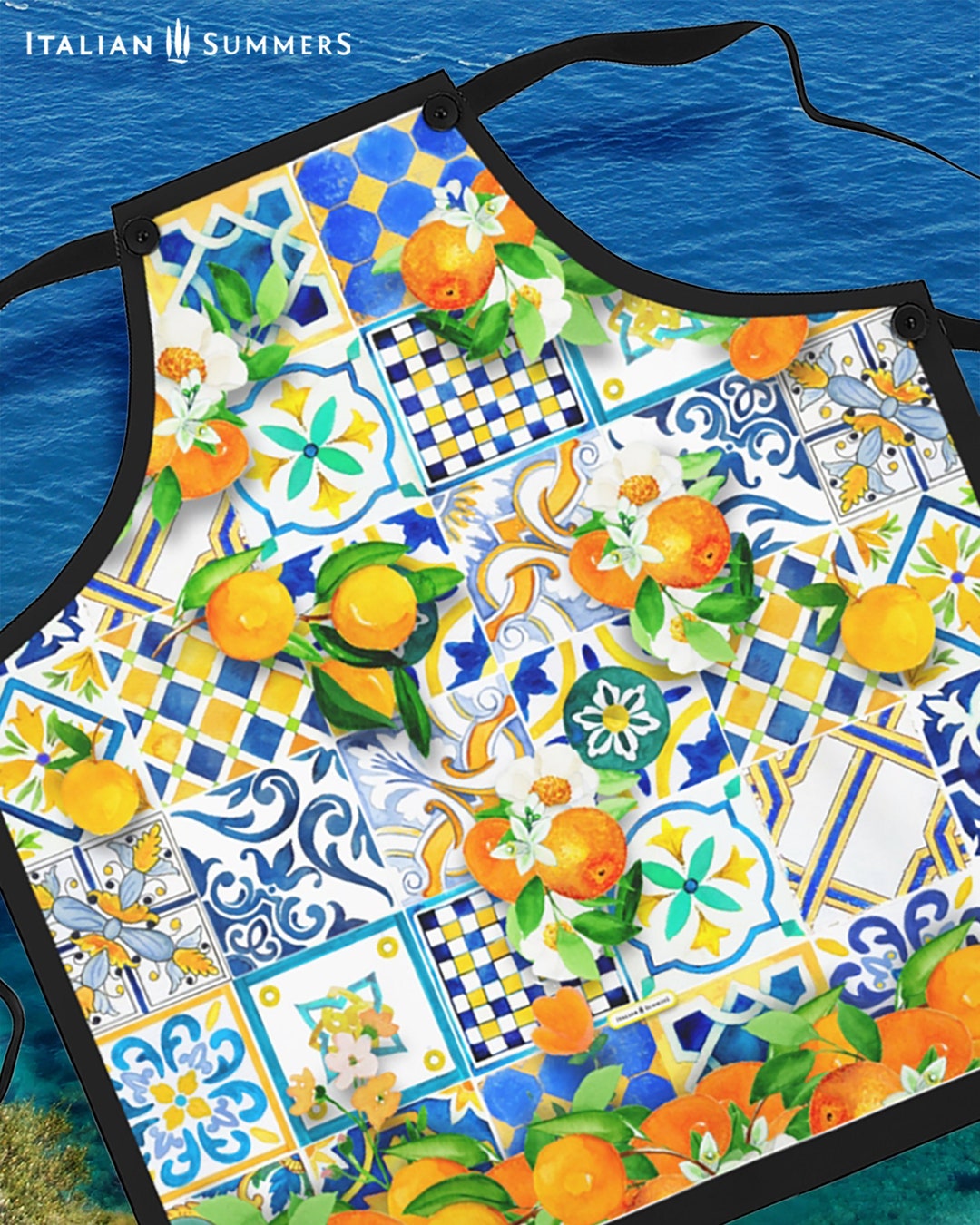 Apron AMALFI TILES , Amalfi Coast Inspired, Italian Tiles, Majolica ...