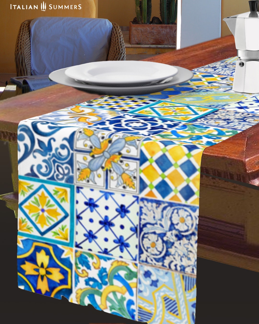 Table Runner AMALFI TILES, Italy Tiles, Amalfi Coast, Sorrento ...