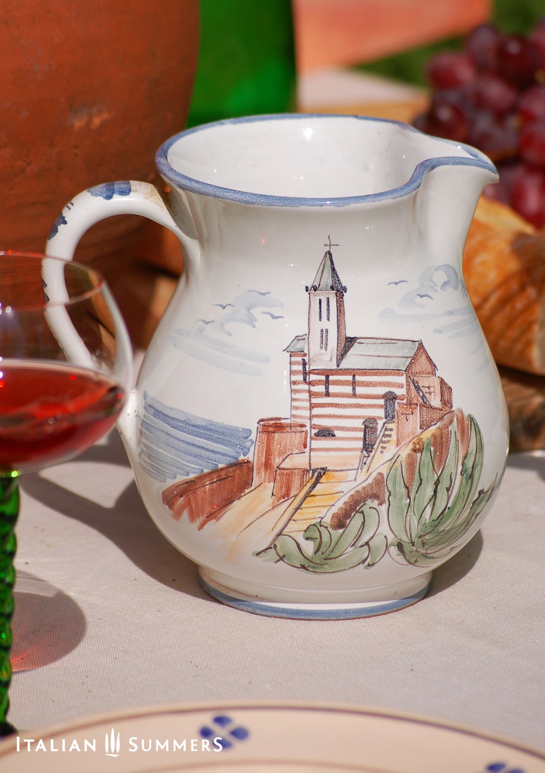Vintage 1950s-60s Italian Maiolica Ceramic Carafe, Hand-painted ...