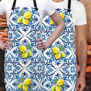 Apron Blue Tiles and Amalfi Lemons, Italy Apron, Italian Apron, Italy ...