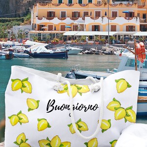 XL Beach Bag Buongiorno, Italy Lemon Bag, Amalfi Lemons, Italy Land of ...