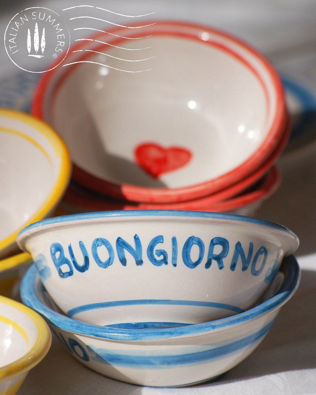 9-piece Set Sicilian Maiolica Ceramic Bowls Set BUONGIORNO CUORI ...