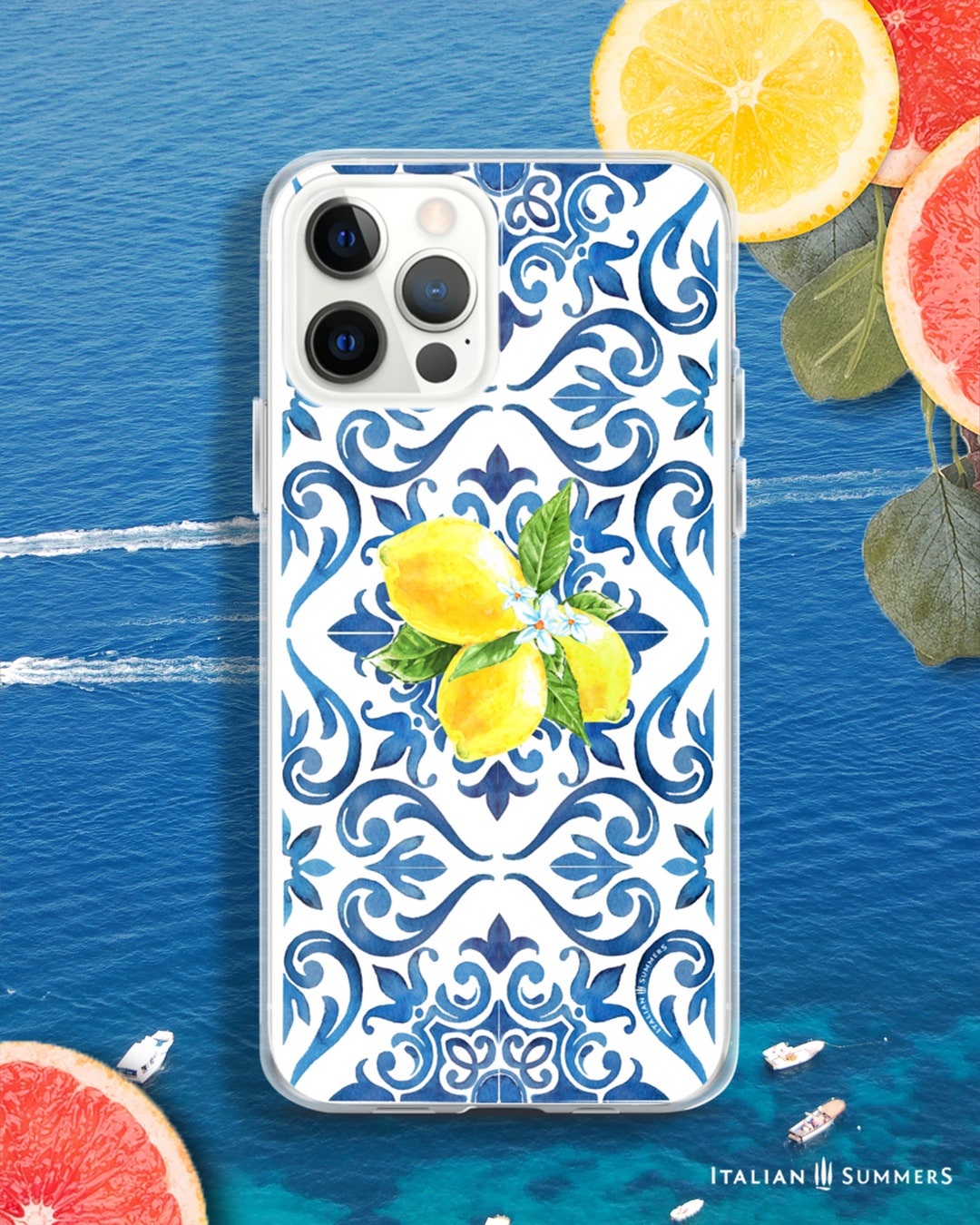 Italian Blue Tile & Lemon iPhone Case: Amalfi Coast Inspired - Etsy
