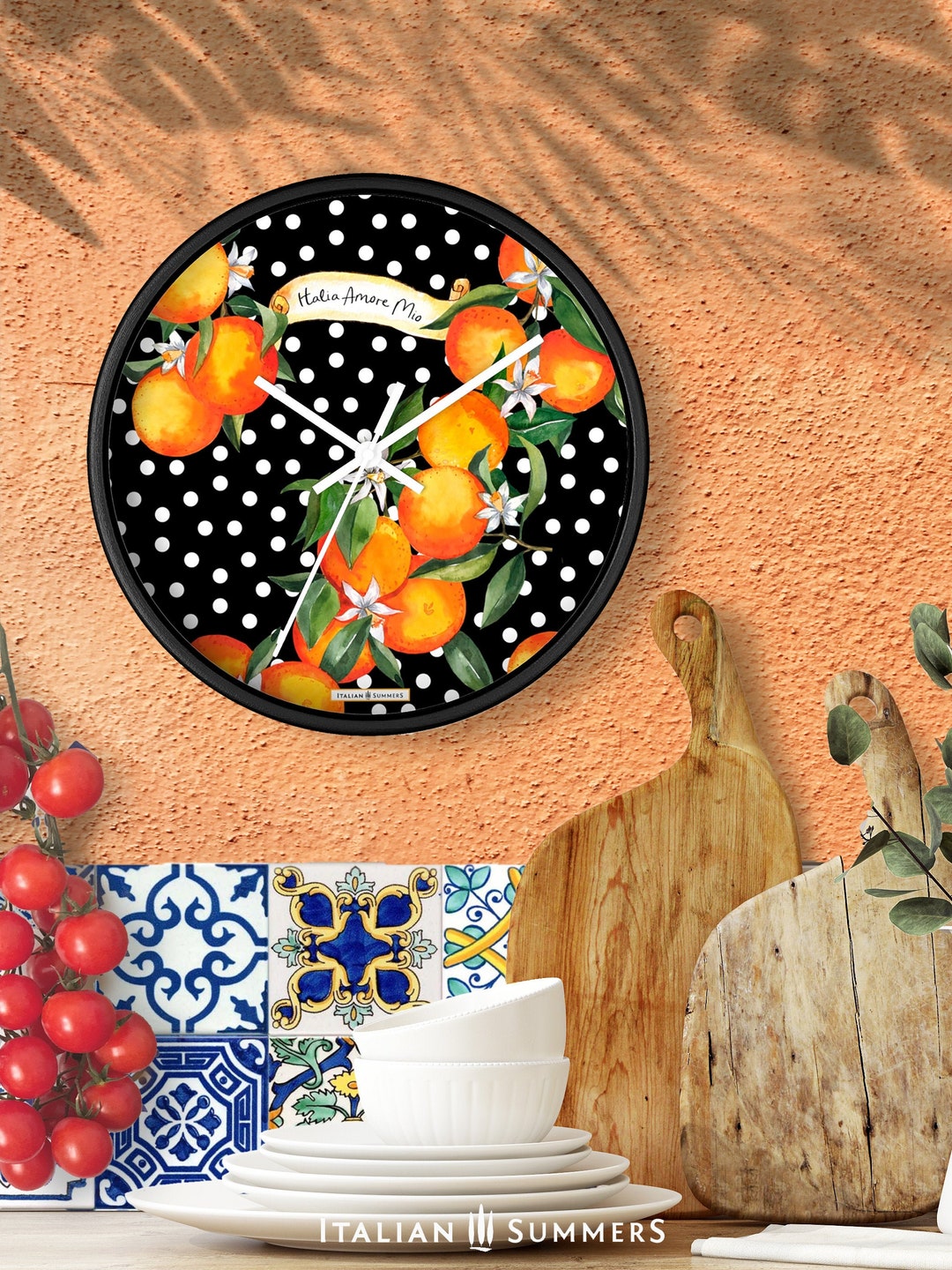 Wall Clock SICILIAN GARDEN, Italian Wall Clock, Sicily Oranges, Italy ...