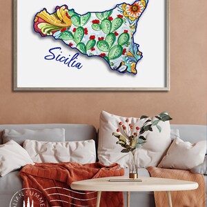 Sicily Maiolica Poster, Majolica Tiles, Sicilian Map, Italy, Italian ...