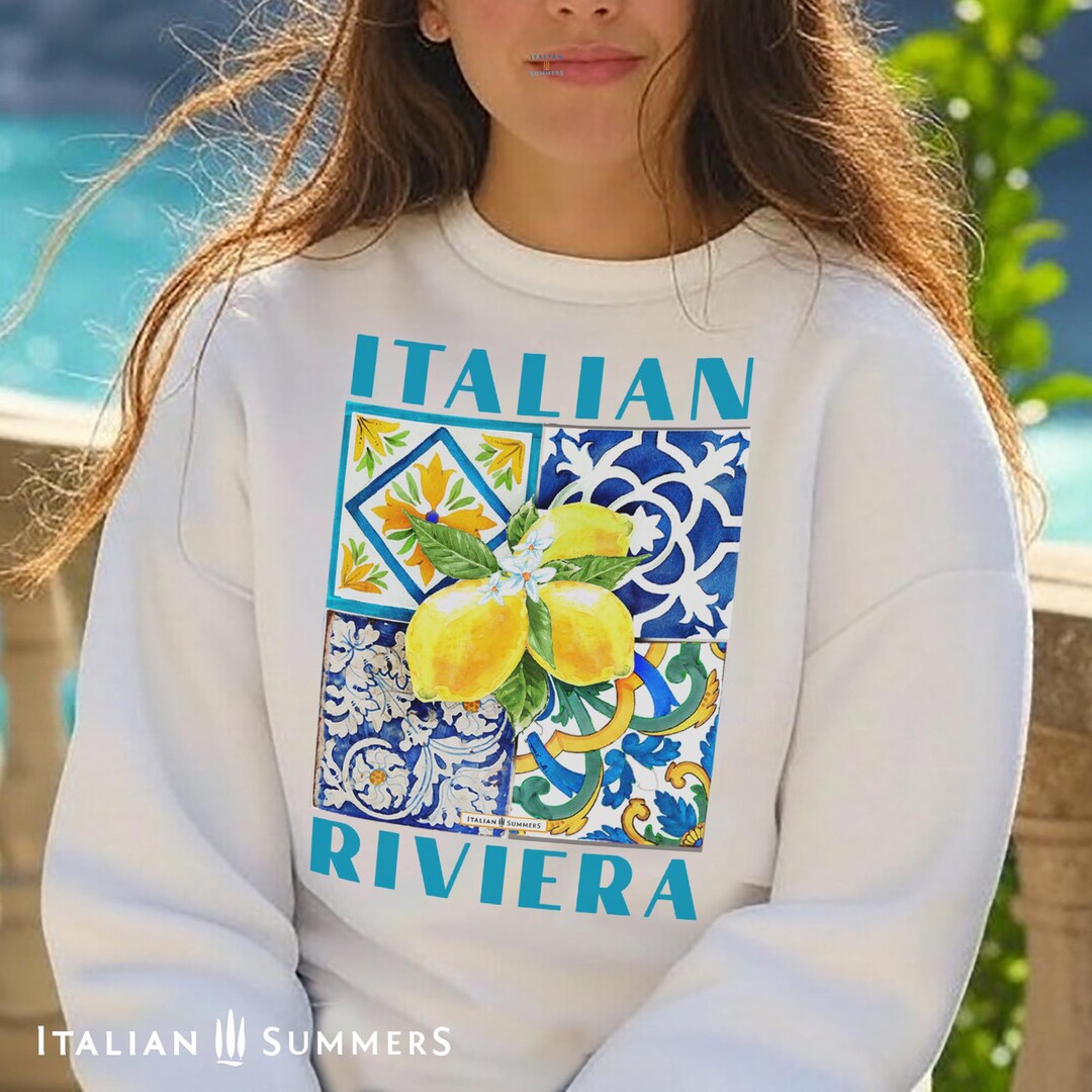 Sweatshirt Italian Riviera, Italy Coastal Sweatshirt, Tiles and Lemons ...