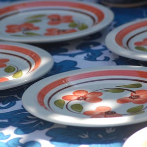 Vintage Italian Dessert Plates: Salmon Floral Ceramic Set - Etsy