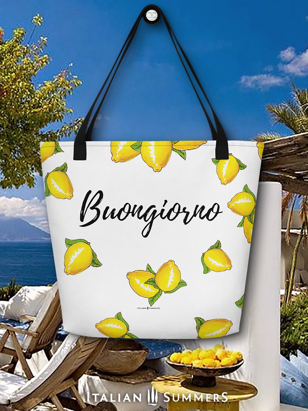 Tote Bag BUONGIORNO LIMONI | Italy Tote, Beach Tote, Italian Food ...