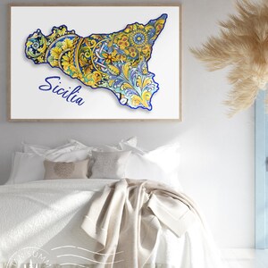 Sicily Maiolica Poster, Majolica Tiles, Sicilian Map, Italy, Italian ...