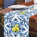 Amalfi Coast Table Runner: Italian Blue Tiles and Lemons, 90'' × 16 ...