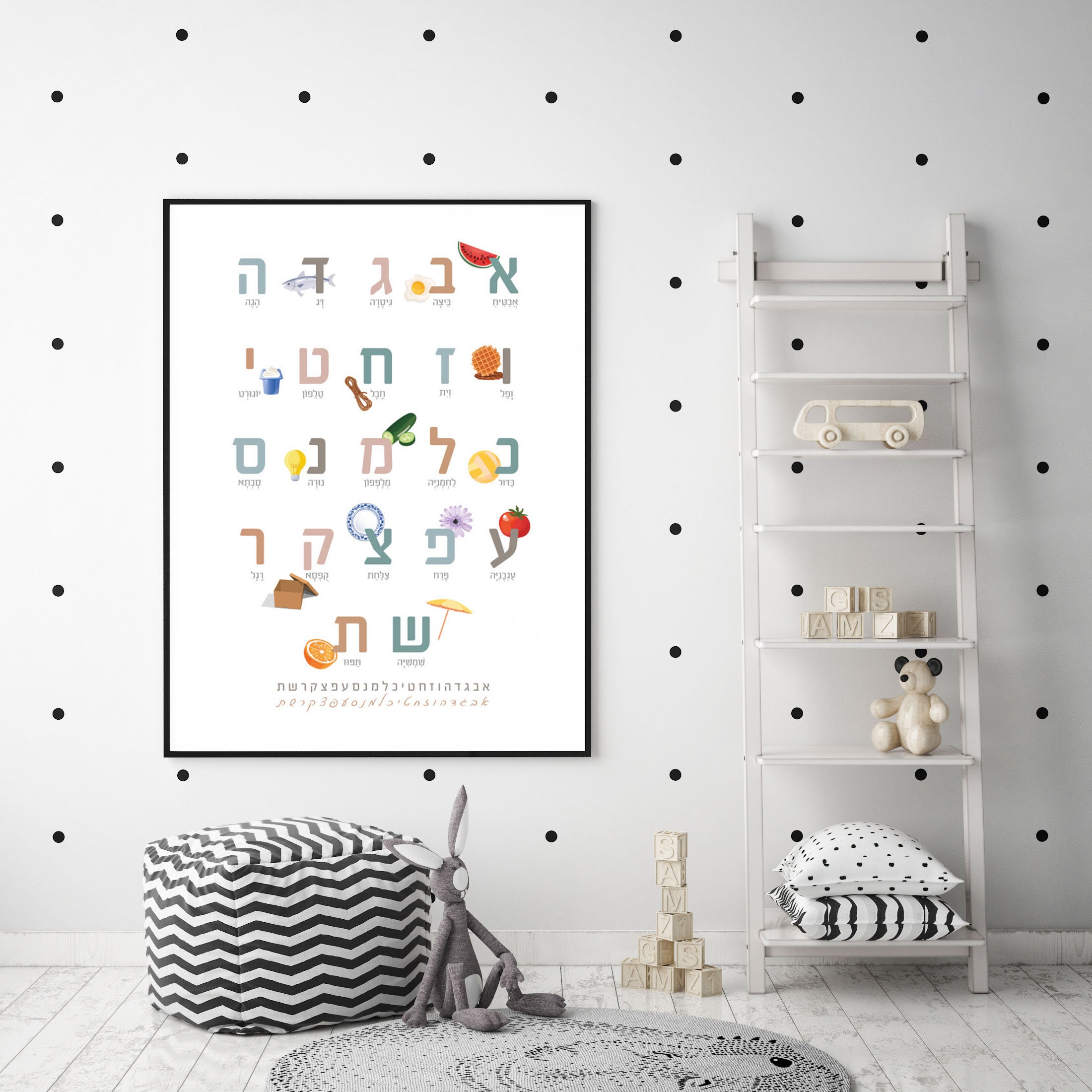 The Hebrew Alphabet Poster, Hebrew Letters Poster, Learn Hebrew Print ...
