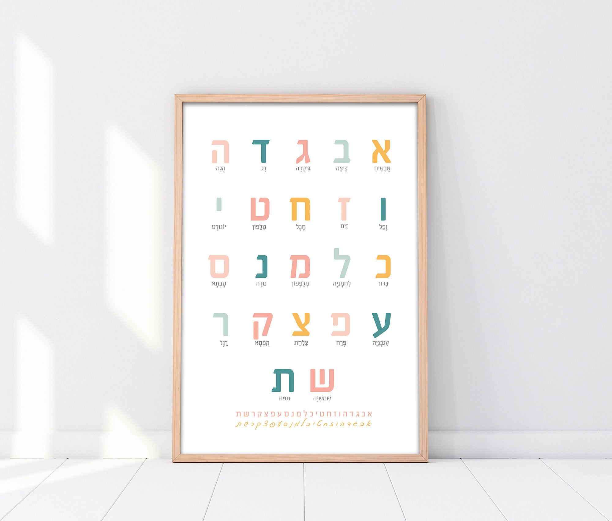 The Hebrew Alphabet Digital Print, Hebrew Letters Poster, Learn Hebrew ...