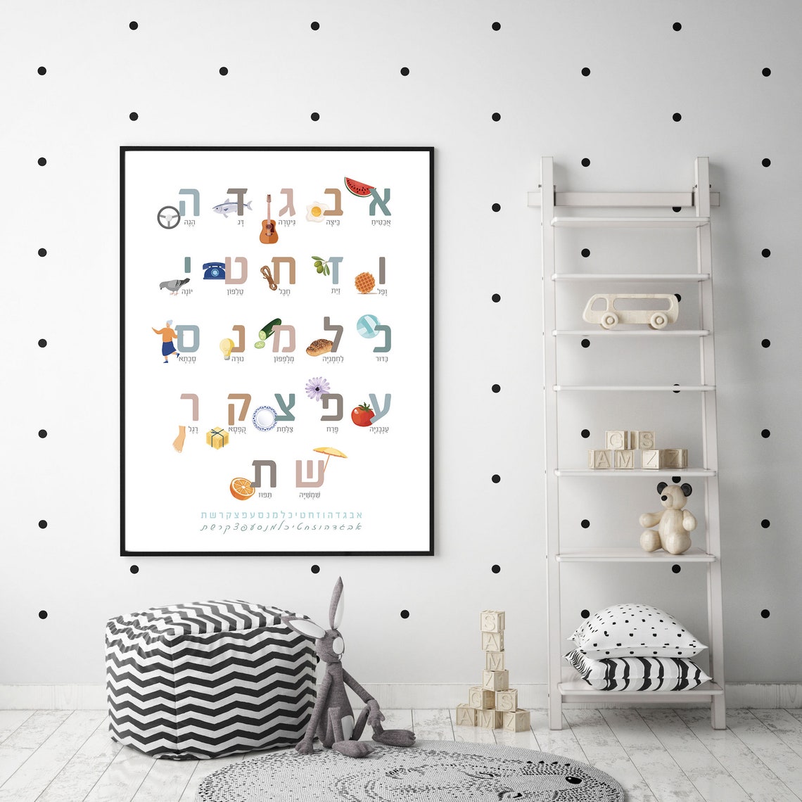 The Hebrew Alphabet Poster, Hebrew Letters Poster, Learn Hebrew Print ...