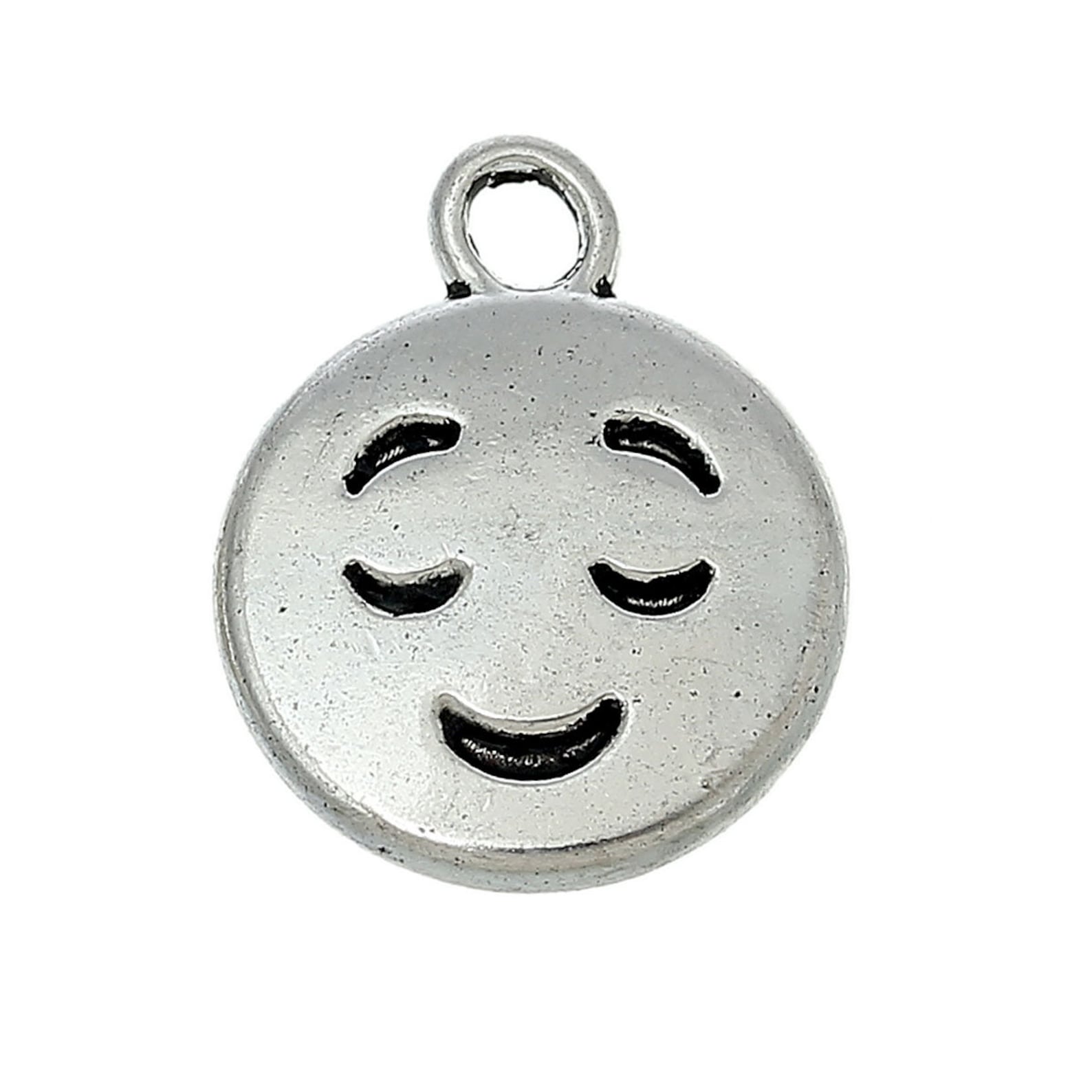 10 Antique Silver Metal Alloy Round Smiley Face Charms 15x12mm | Etsy