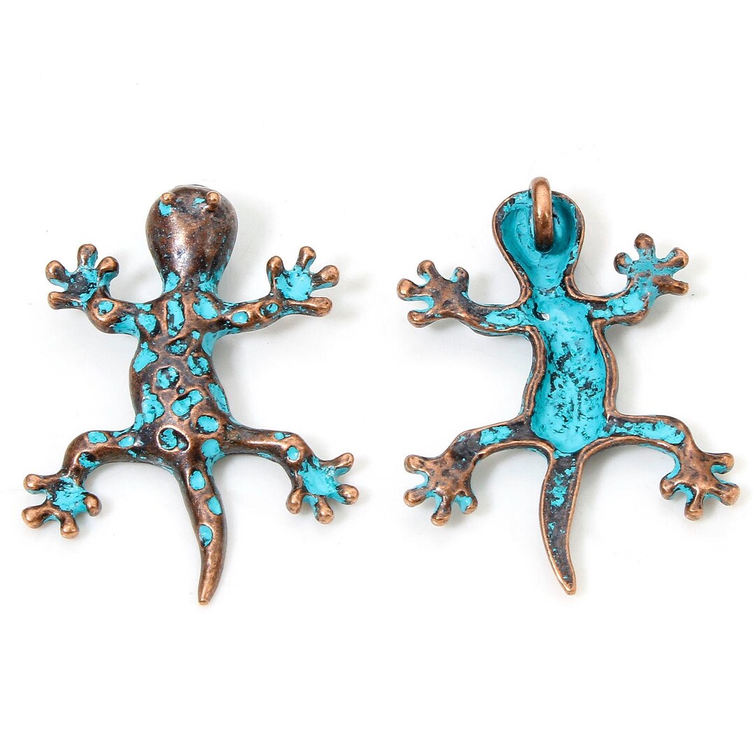 5 Antique Copper W/patina Gecko/lizard Charm/pendants 34 X 26mm (B179L ...