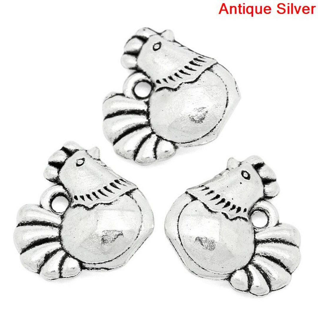 10 Antique Silver Metal Alloy Chicken Charm/pendants 13mm X 12mm (b127q ...
