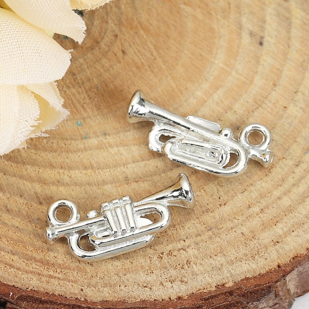10 Silver Tone Trumpet Charm/pendants 18x8mm (b11f) - Etsy