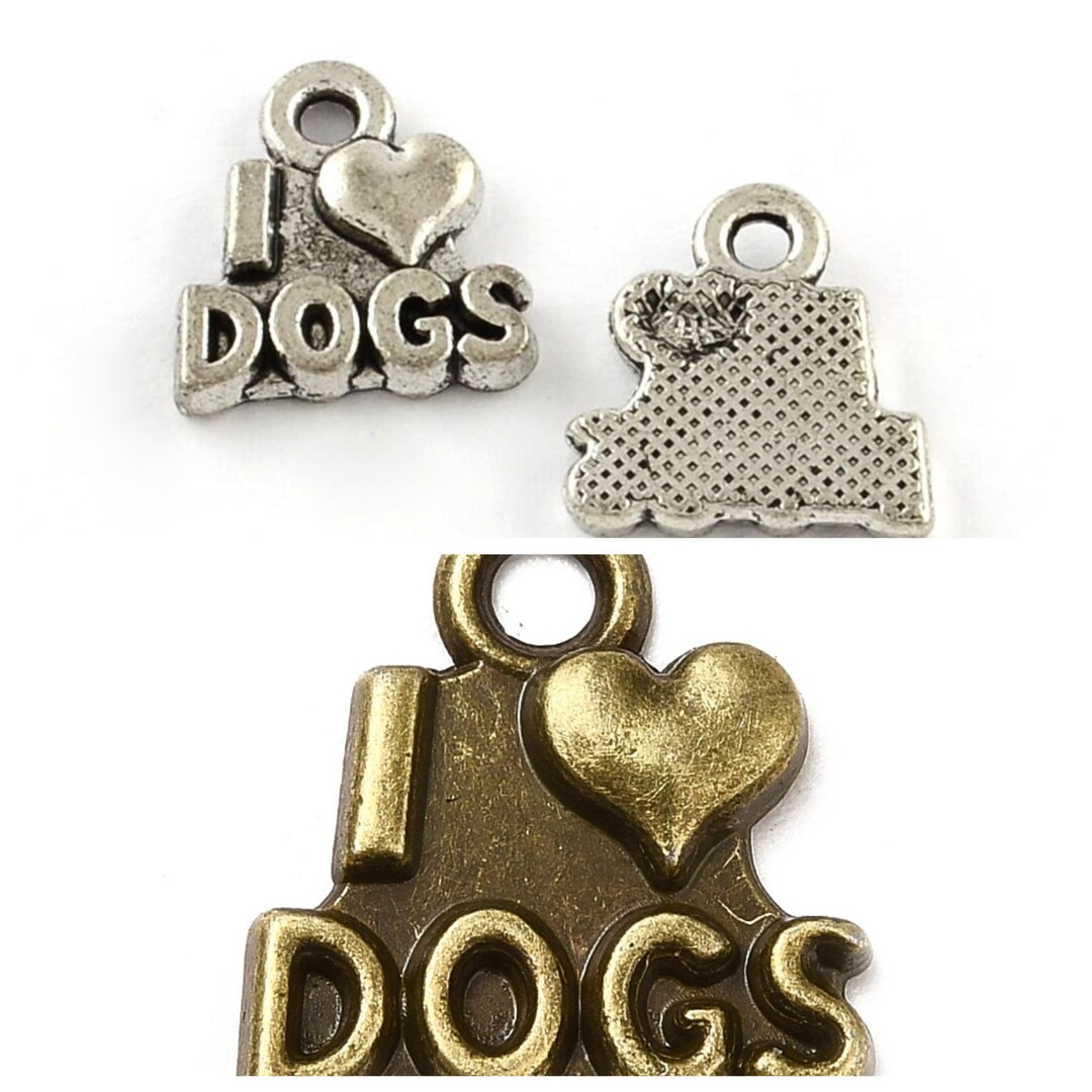 Choice of 10 Antique Silver or Bronze Metal Alloy "i Love Dogs" Charms ...