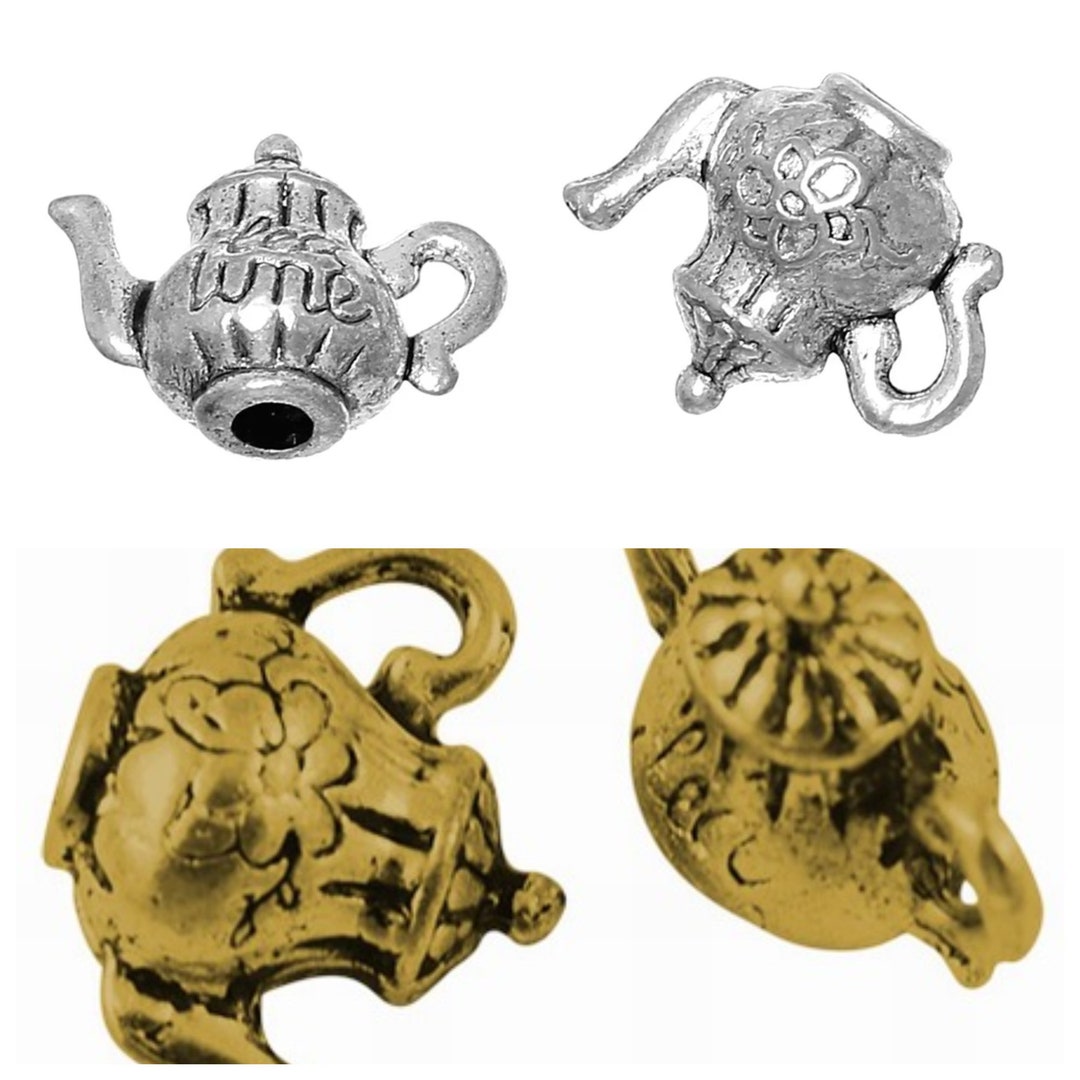 10 Antique Silver or Gold Teapot "tea Time" Charms 16x13mm (b6b/218d ...