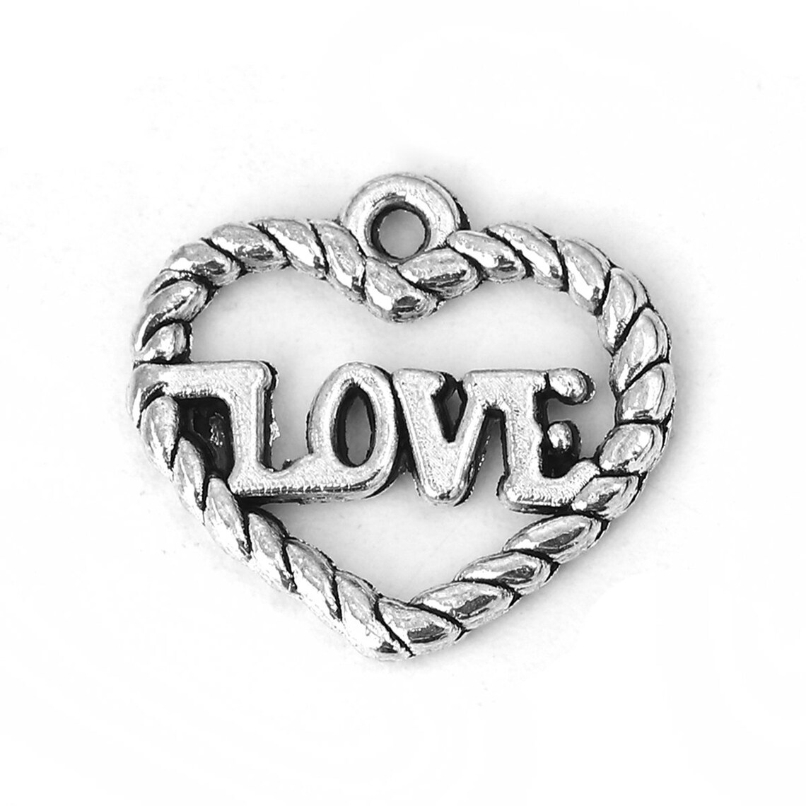 10 Antique Silver Metal Alloy Hearts w/ Love | Etsy