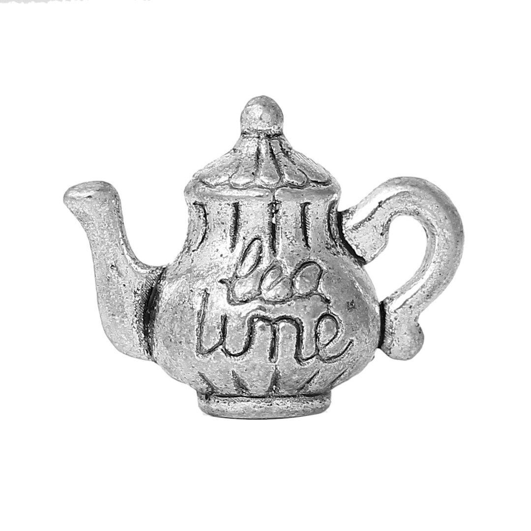 10 Antique Silver Teapot tea Time Charms 16x13mm b6b - Etsy