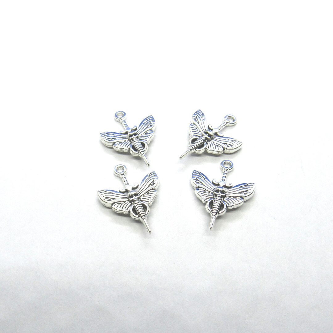 4 Antique Silver Skull Sword W/moth Charm/pendants 25 X 18mm (b1n) - Etsy